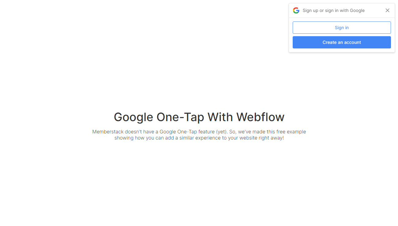 Google "One Tap" | Free Webflow Component